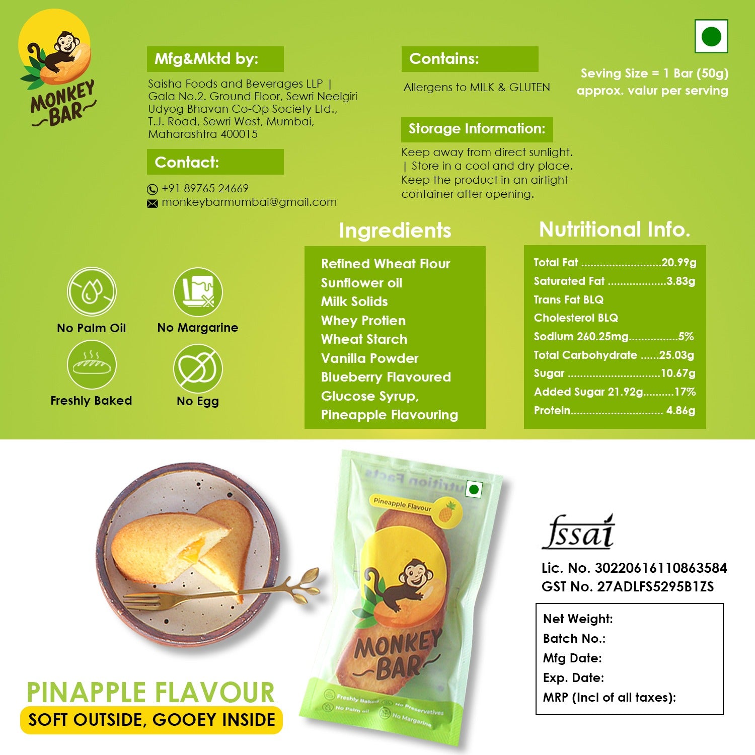 Monkey Bar with Pineapple filling (eggless) – Monkey Bar Cakes